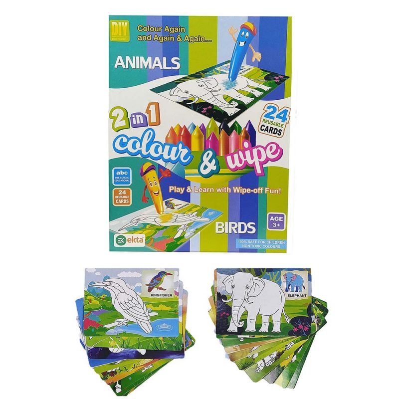 2 in 1 Colour And Wipe Animals And Birds Preschool Learning Game-Ekta ...