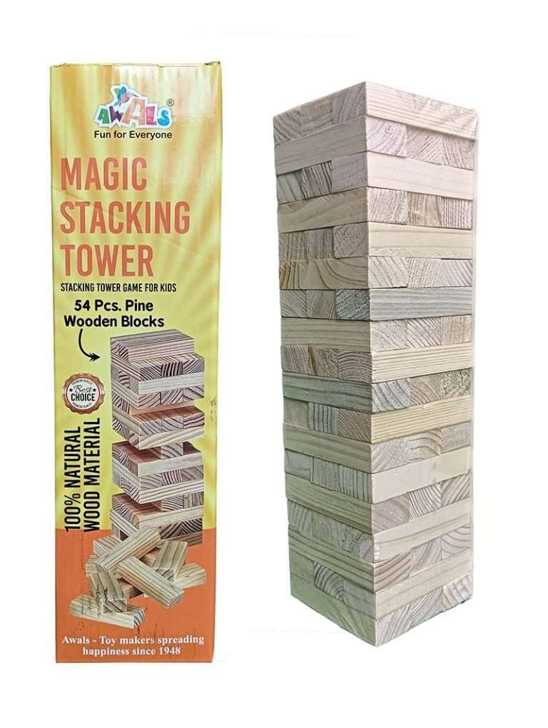 Magic Stacking Jumbling Tower Game For Kids With 54 Wooden Blocks ...